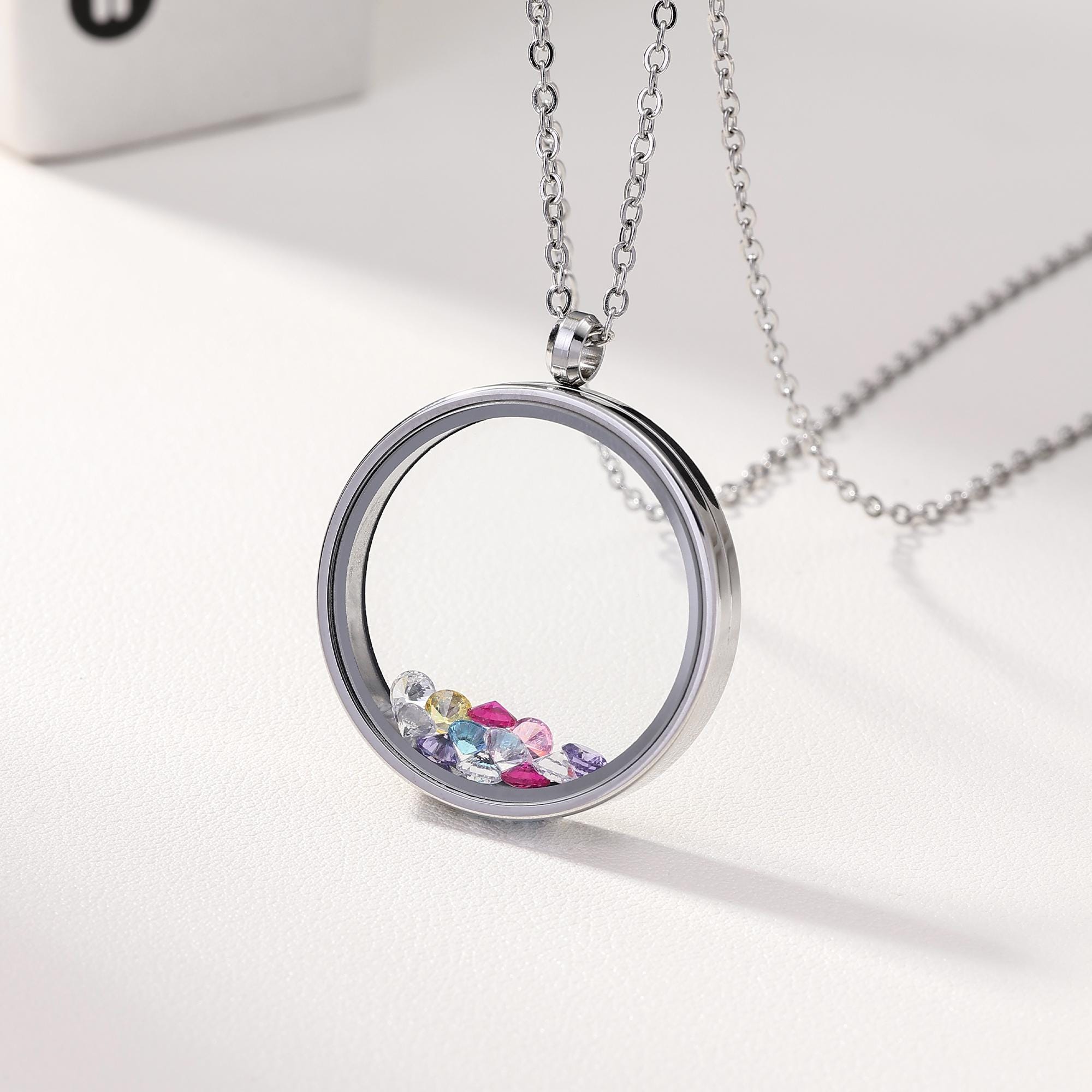 Floating Locket Charm, Clear Glass Floating Locket, Stainless Steel ...