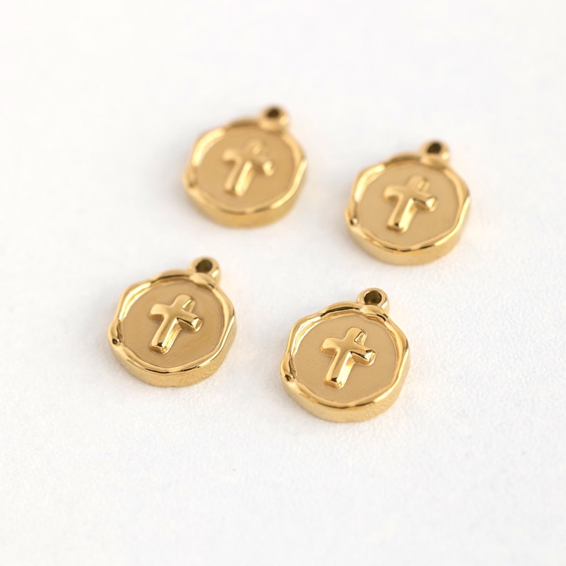 1/5PCS Gold Plated Cross Charm, Round Octagon Cross Charm, Cross ...