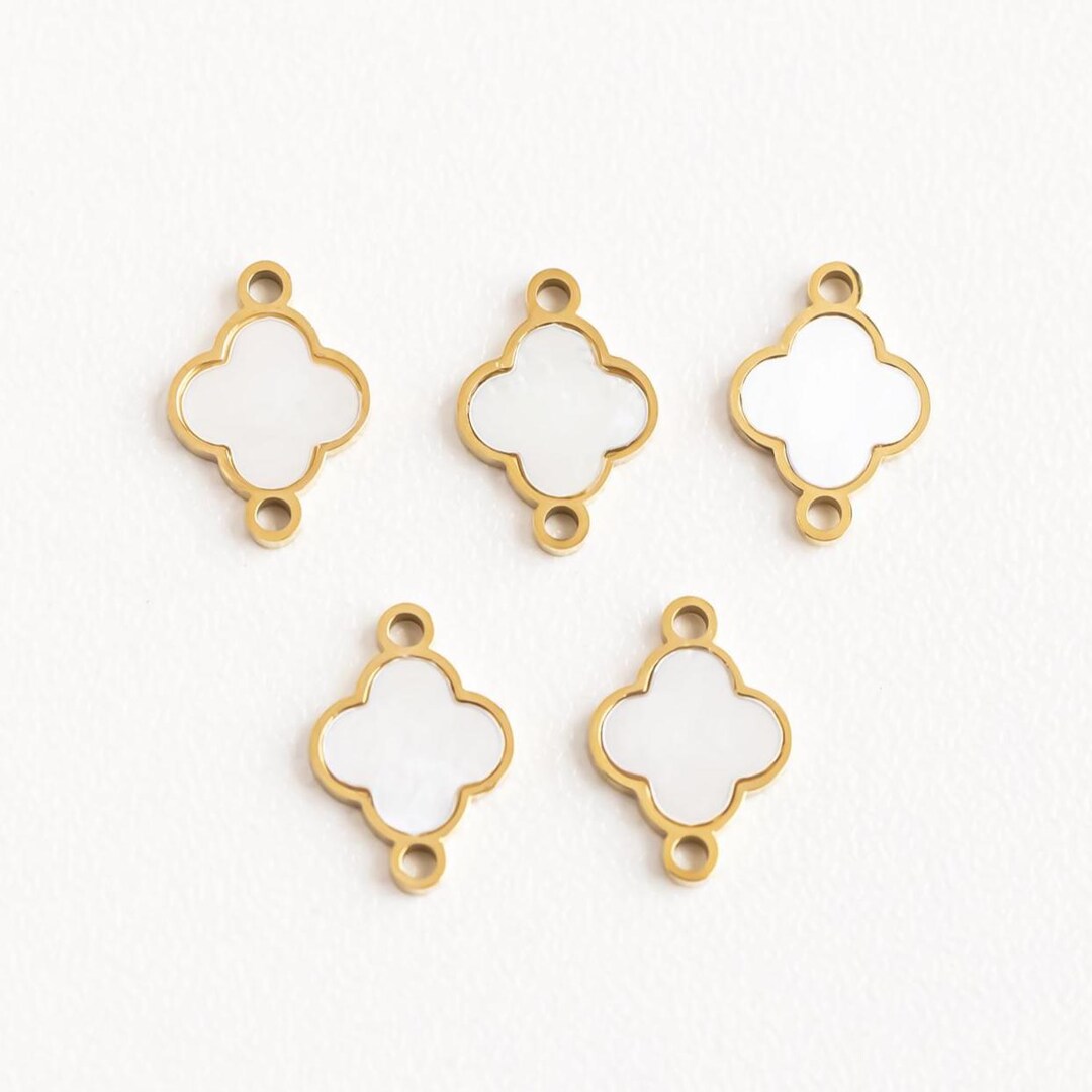 Shiny Gold Plated Mini Connector, Mother of Pearl Four Leaf Clover ...