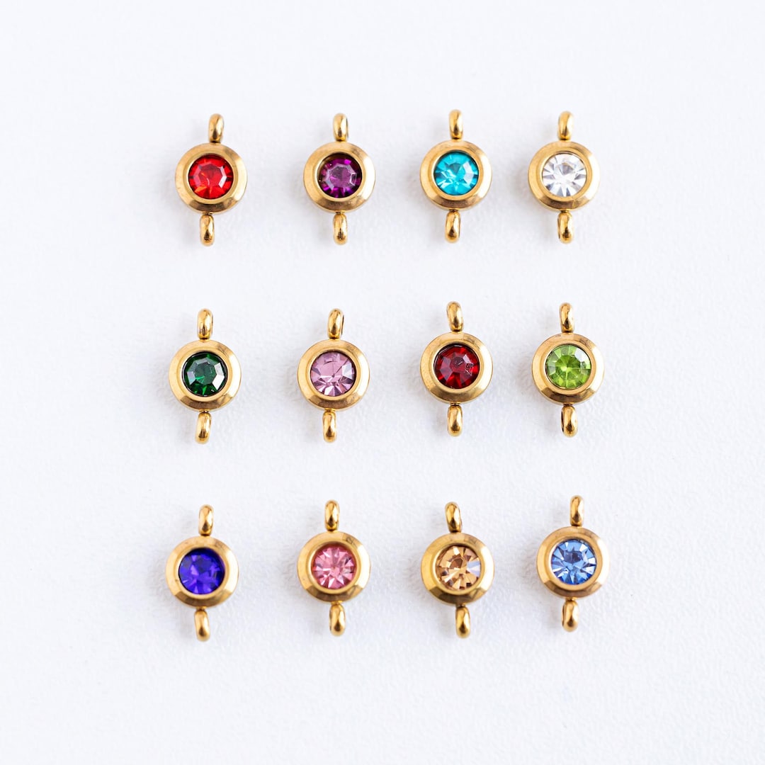 6.5mm Gold Plated Birthstone Connectors, Round CZ Connector, Wholesale ...