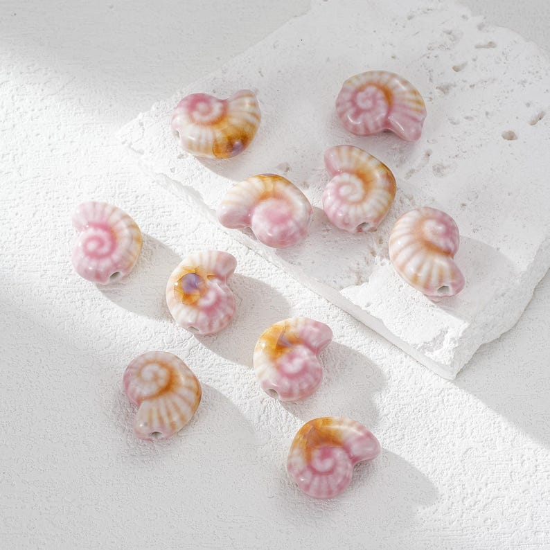 20PCS Ceramic Porcelain Conch Seashell Bead, Conch Shell Bead, Colorful ...