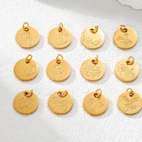 Gold Birth Flower Charm, 24k Shiny Gold Plated Tiny Birth Flower ...