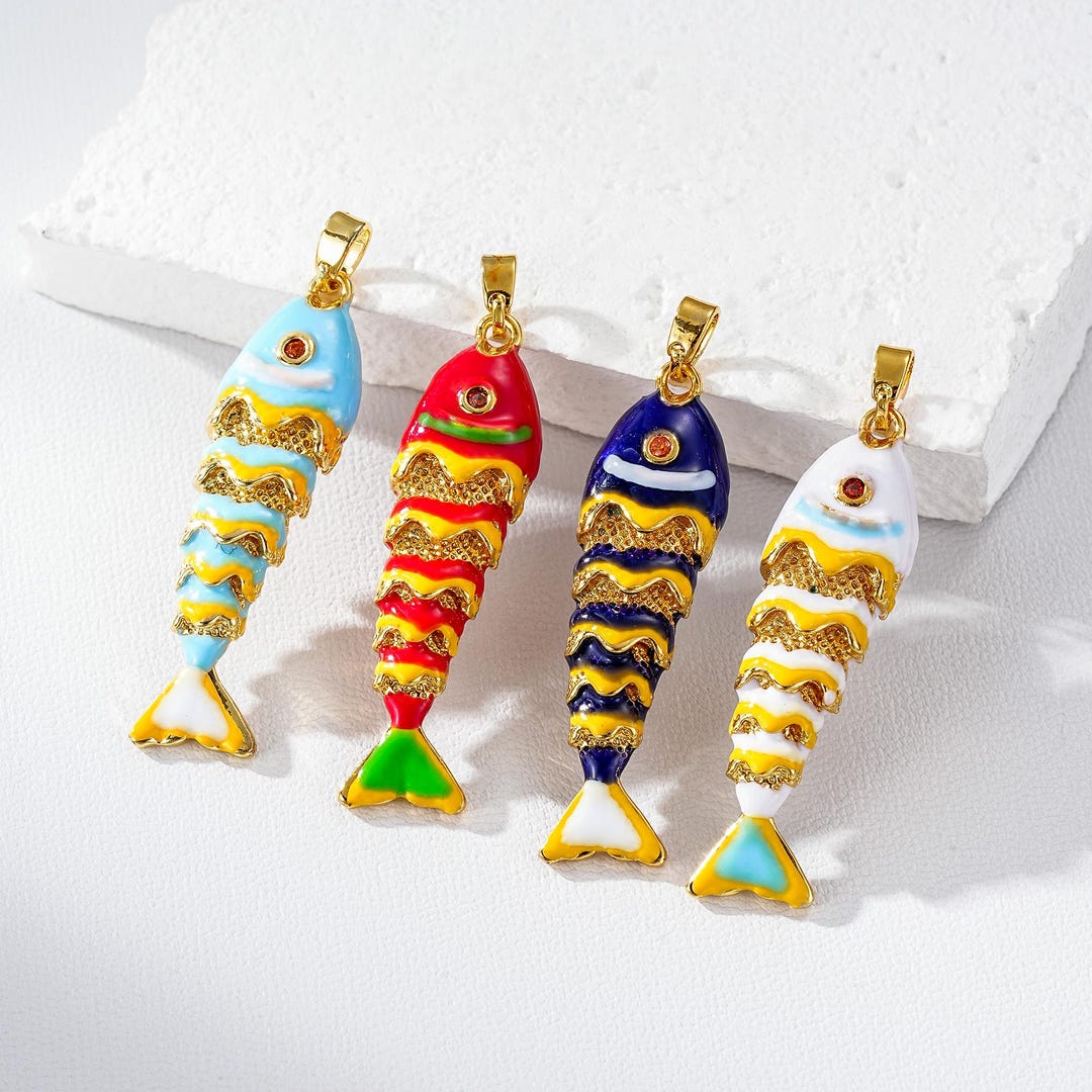 Enamel 3D Fish Charm, Gold Plated Fish Charm, Dainty Fish Charm, Fish ...