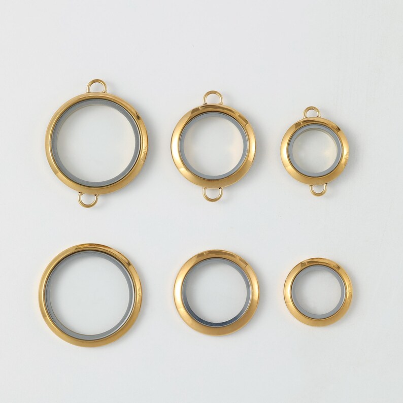 Floating Locket Connector, Clear Glass Floating Locket, Stainless Steel ...