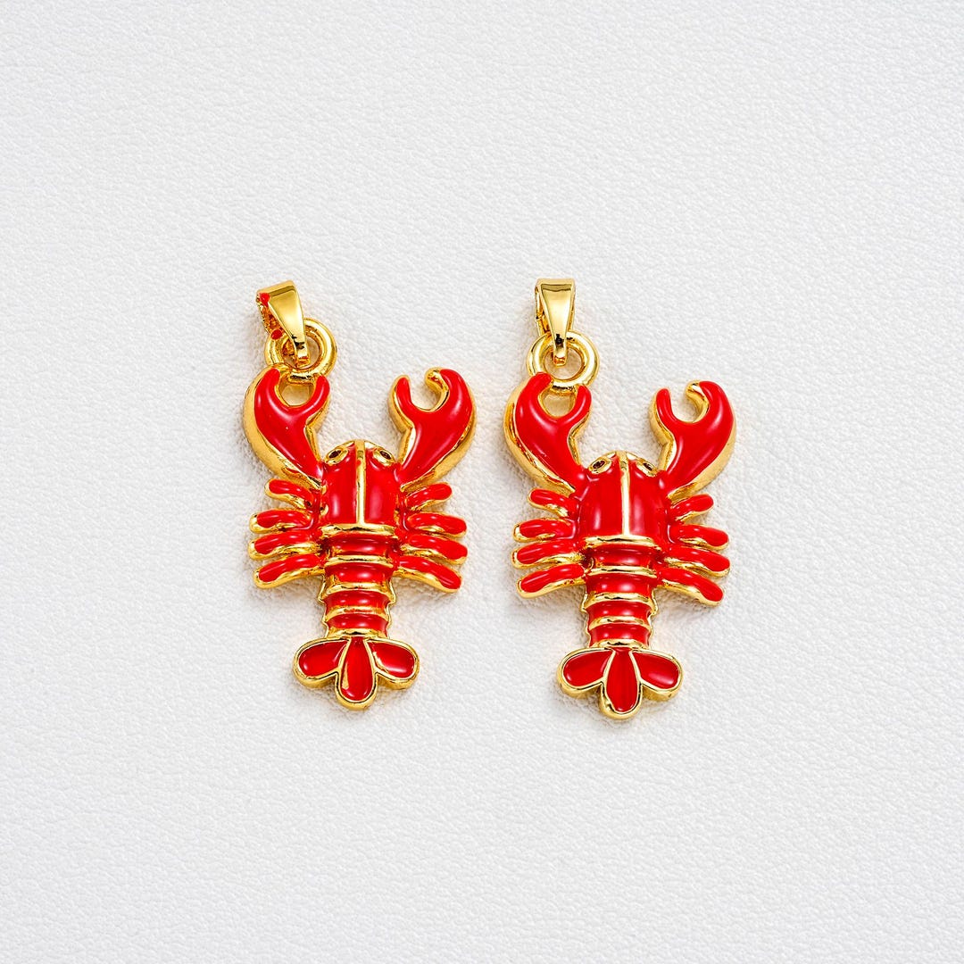 Red Enamel Lobster Charm Pendant, Gold Plated Nautical Jewelry - Etsy ...