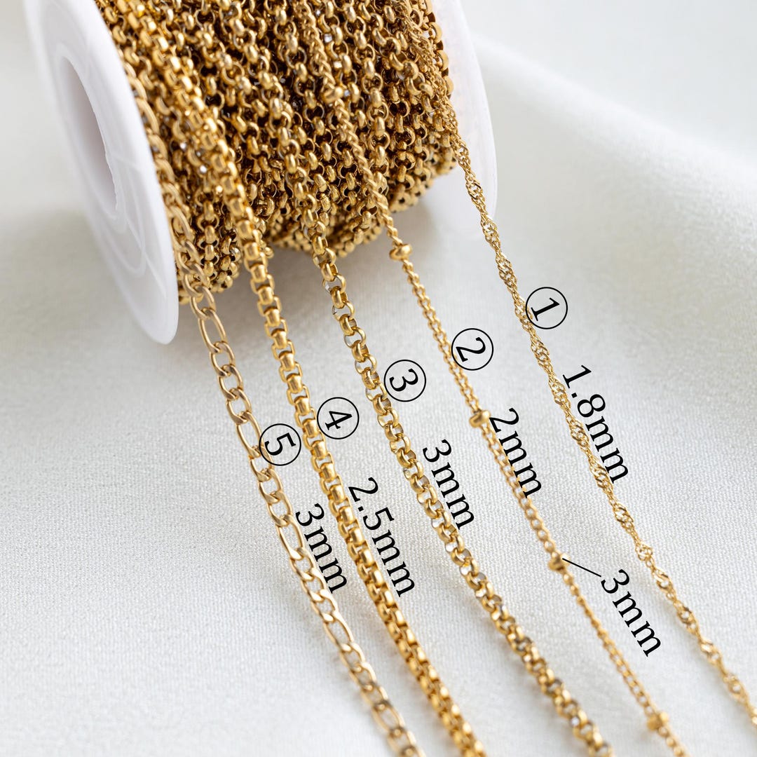 18K Gold Plated Stainless Steel Chain, Figaro Chain, Box Chain, Twist ...