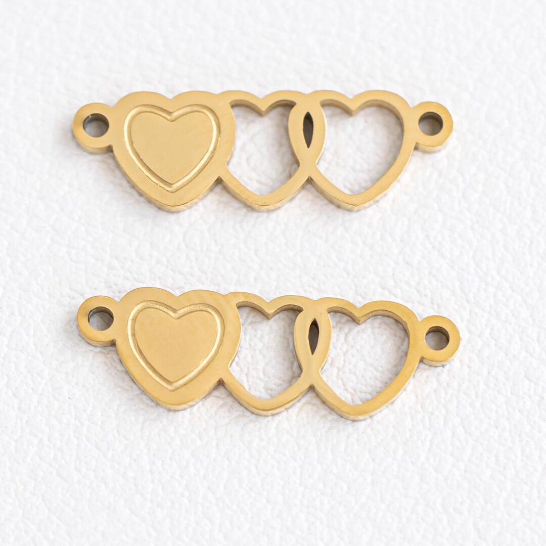 Triple Heart Connector, PVD Gold Plated Heart Connector, Stainless ...