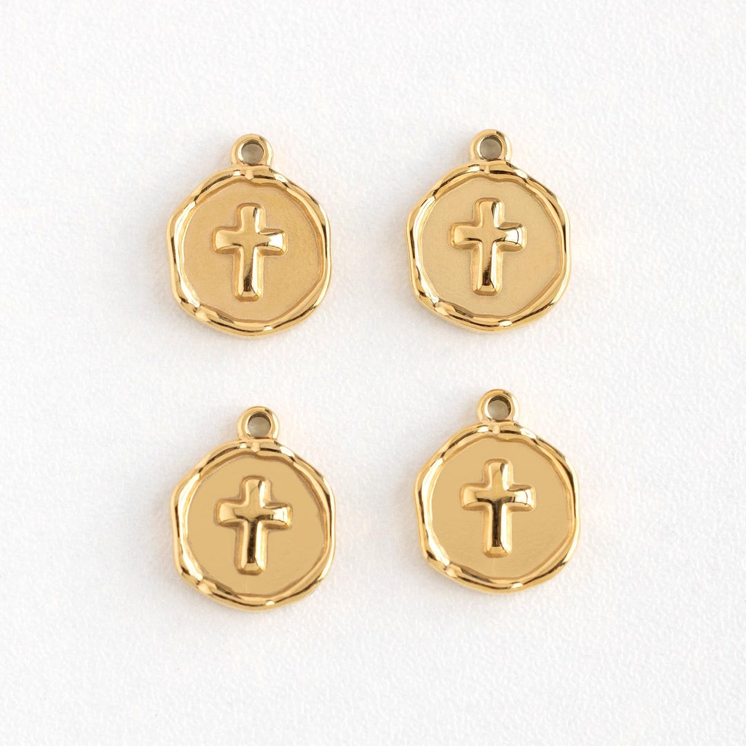 1/5PCS Gold Plated Cross Charm, Round Octagon Cross Charm, Cross ...