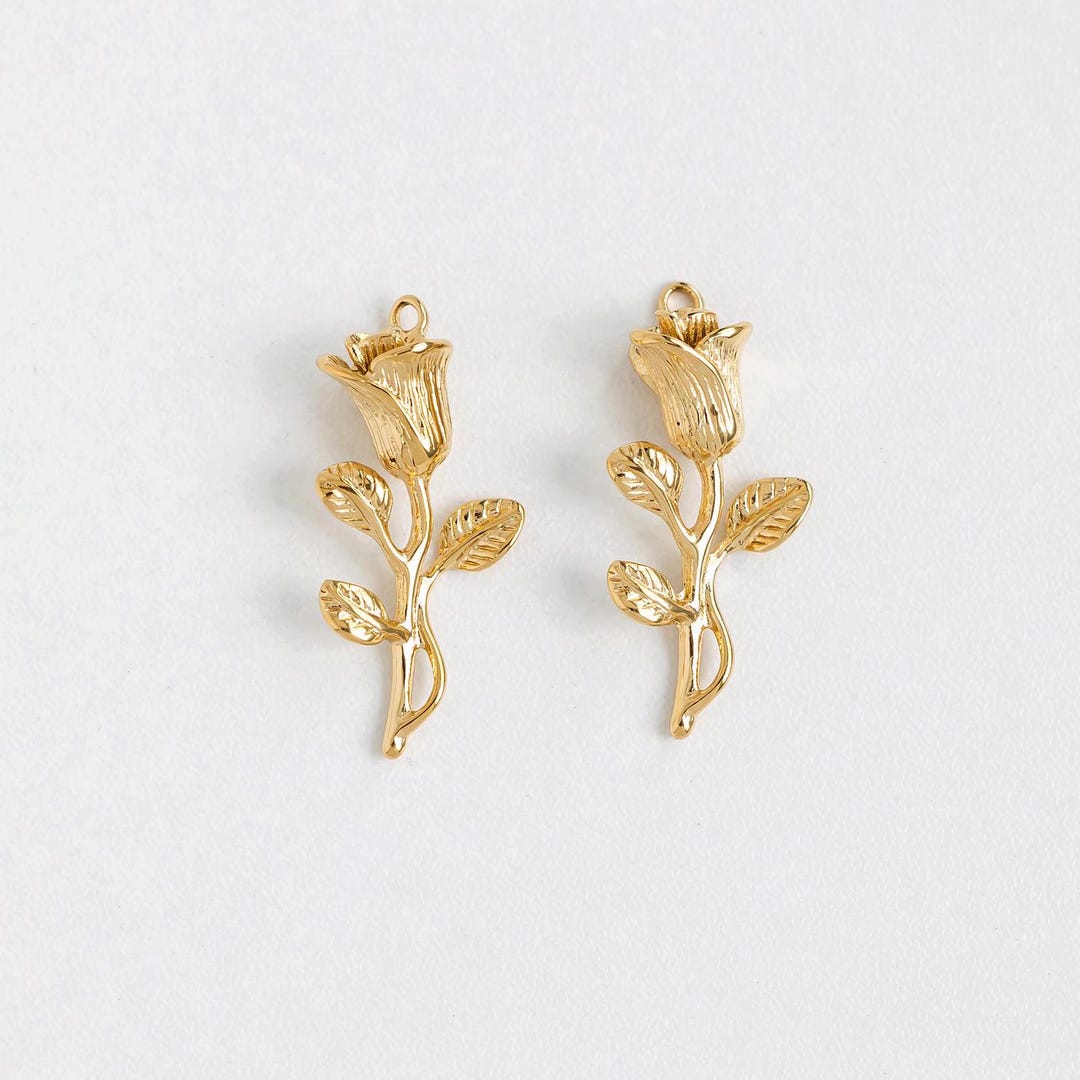 Gold Plated Rose Flower Pendant, Rose Flower Charm, Stainless Steel ...