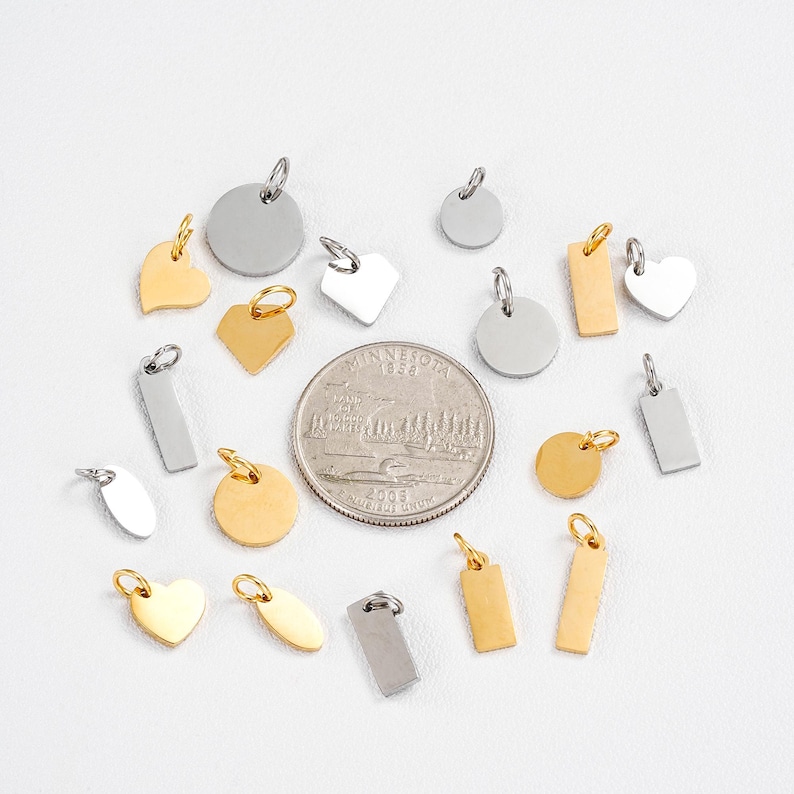 5PCS Stainless Steel Custom Tag Charm, Round Oval Rectangle Diamond ...