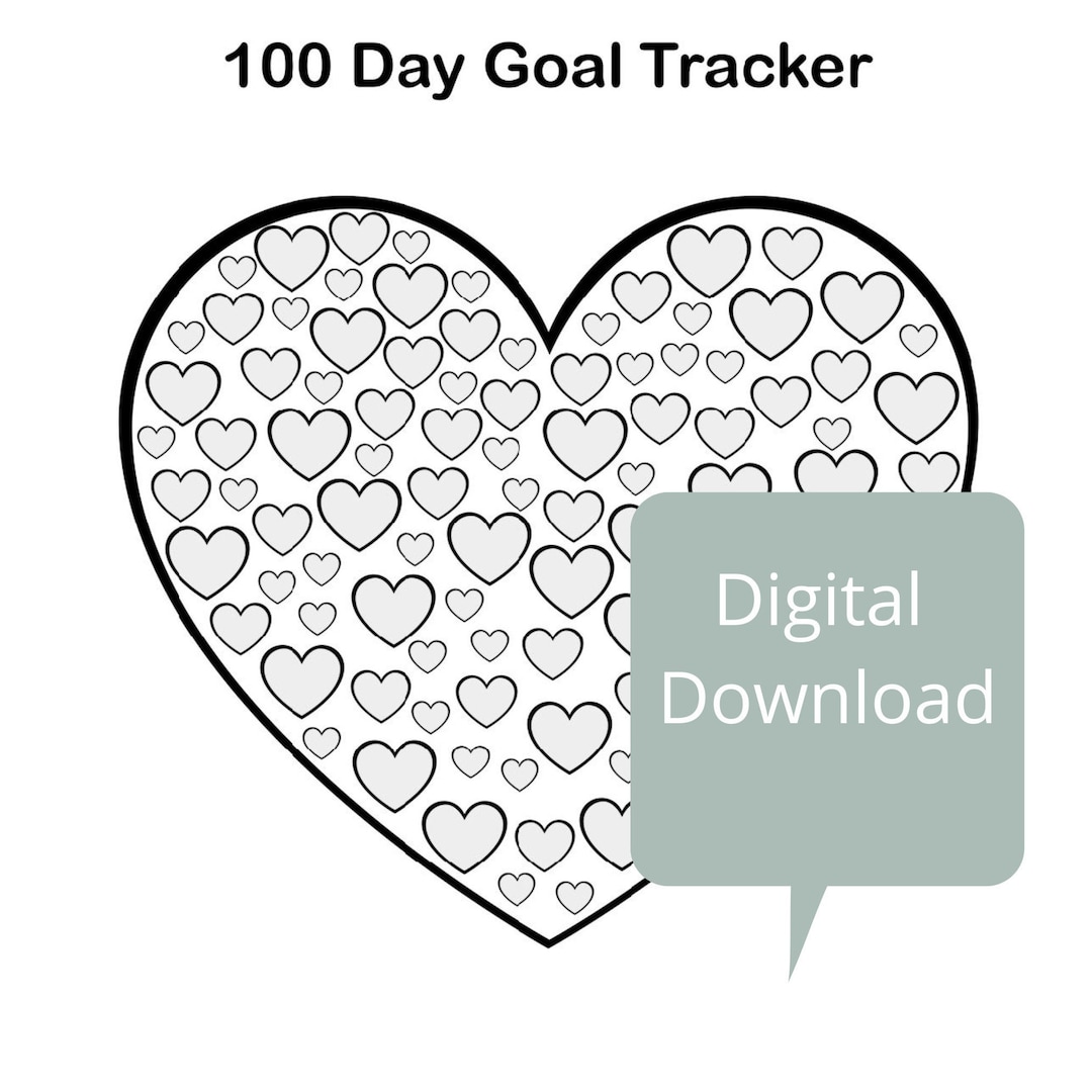 100 Day Goal Tracker: Heart Coloring Page (PDF Digital Download) - Etsy