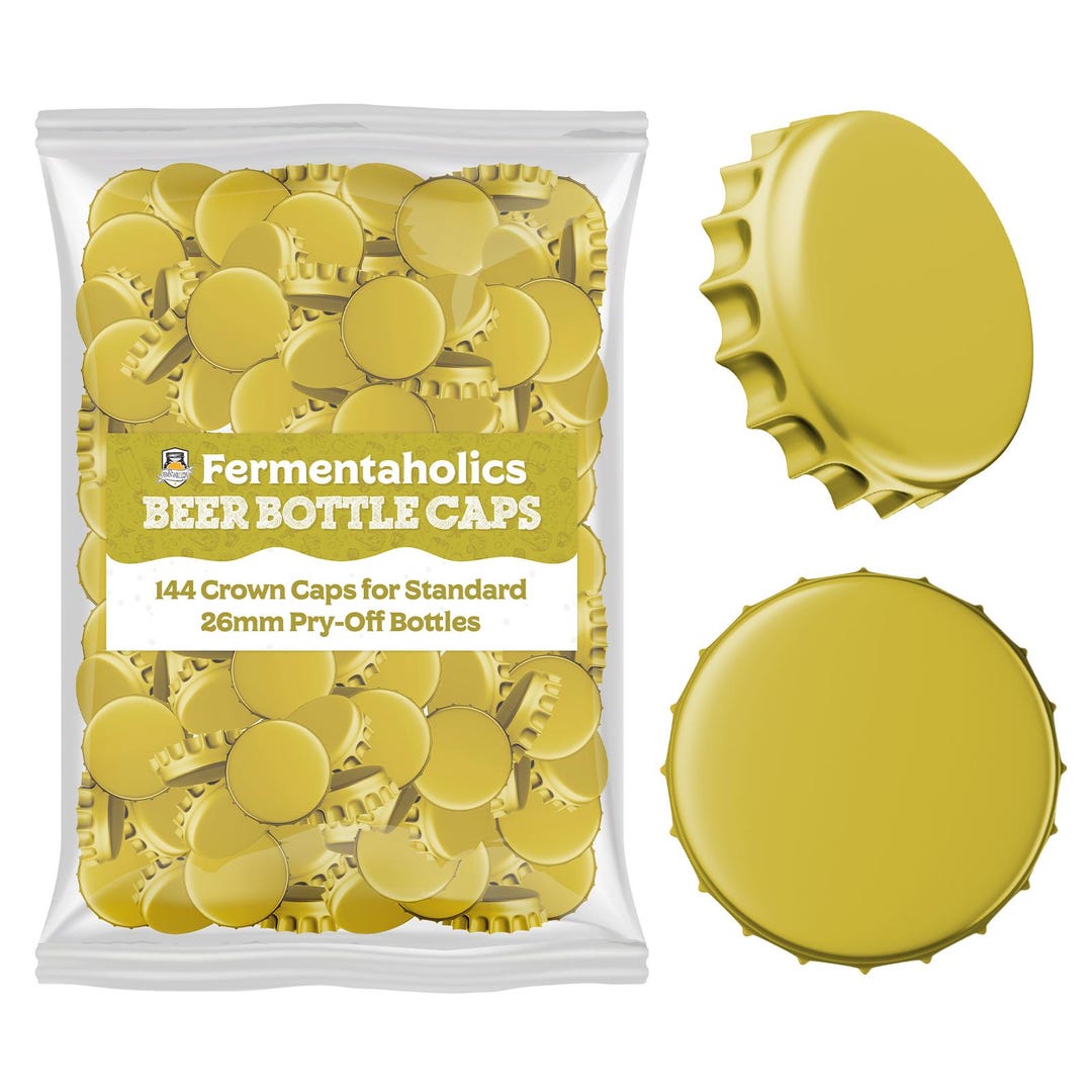 Gold Bottle Caps - Oxygen Absorbing - Standard Size - 26 Mm - Pry-off ...