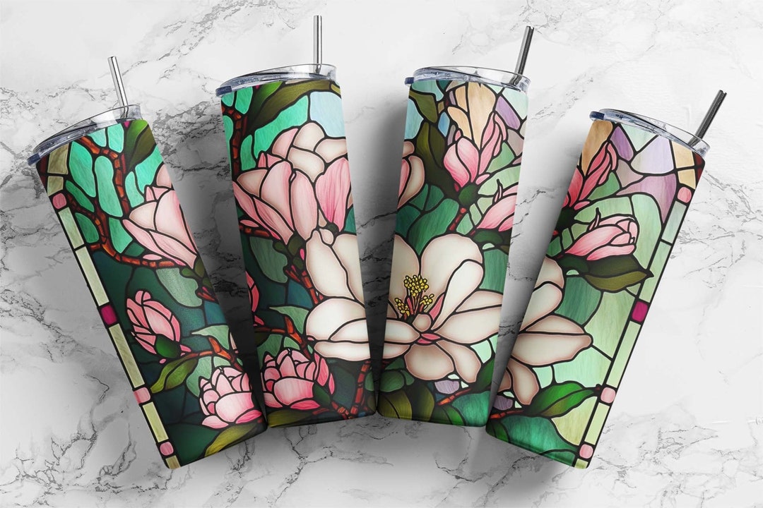 Stained Glass Magnolia 20oz Skinny Tumbler Sublimation Designs ...