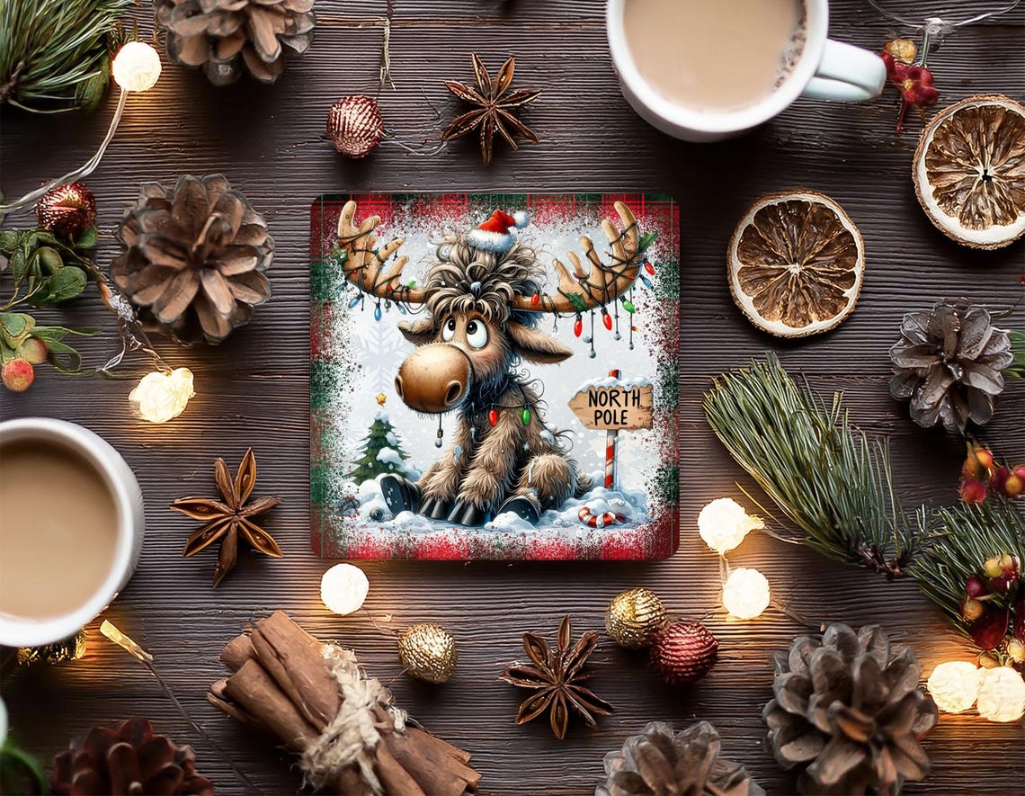Christmas Square Coaster Design, Rudolf Reindeer Bundle Png, Cute Xmas ...