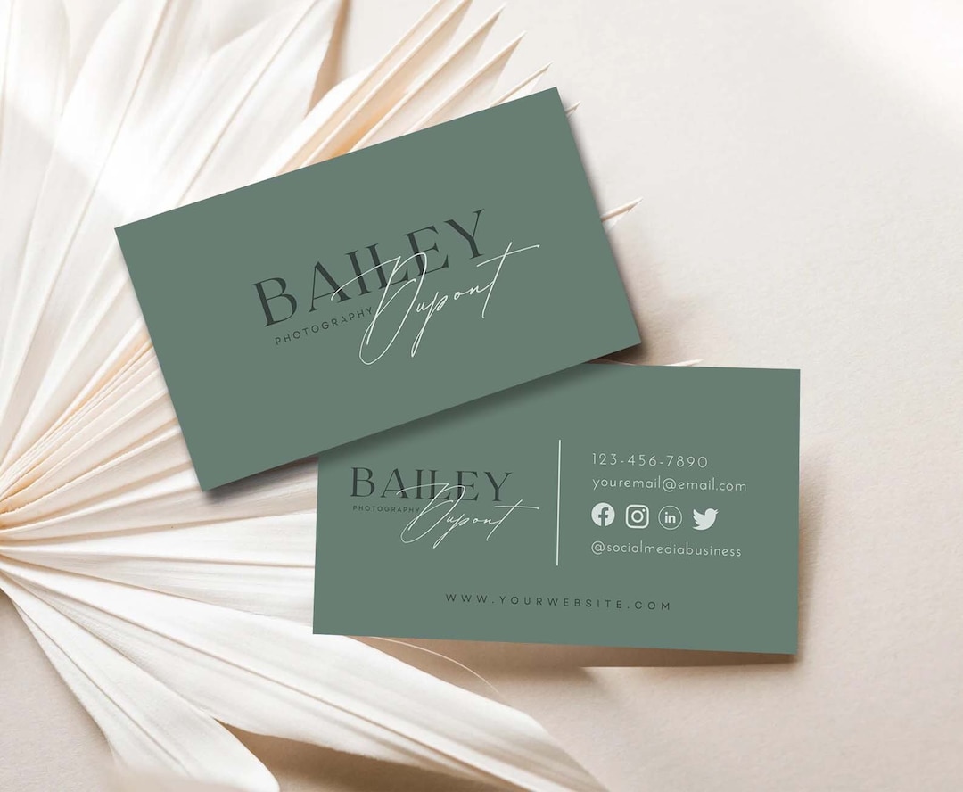 Editable Business Card , Sage Green Business Card Template, DIY ...