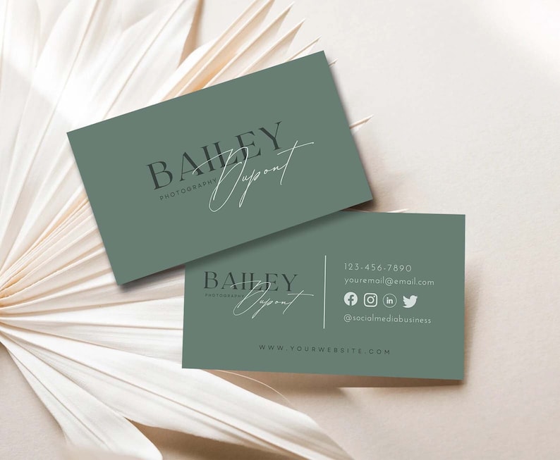 Editable Business Card Sage Green Business Card Template - Etsy