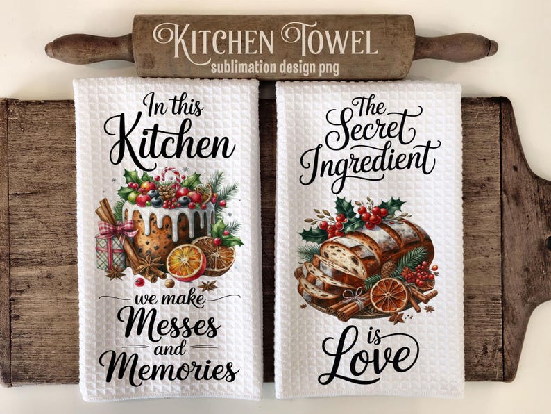 Christmas Kitchen Towel Sublimation Designs, Holiday Baking Quotes ...