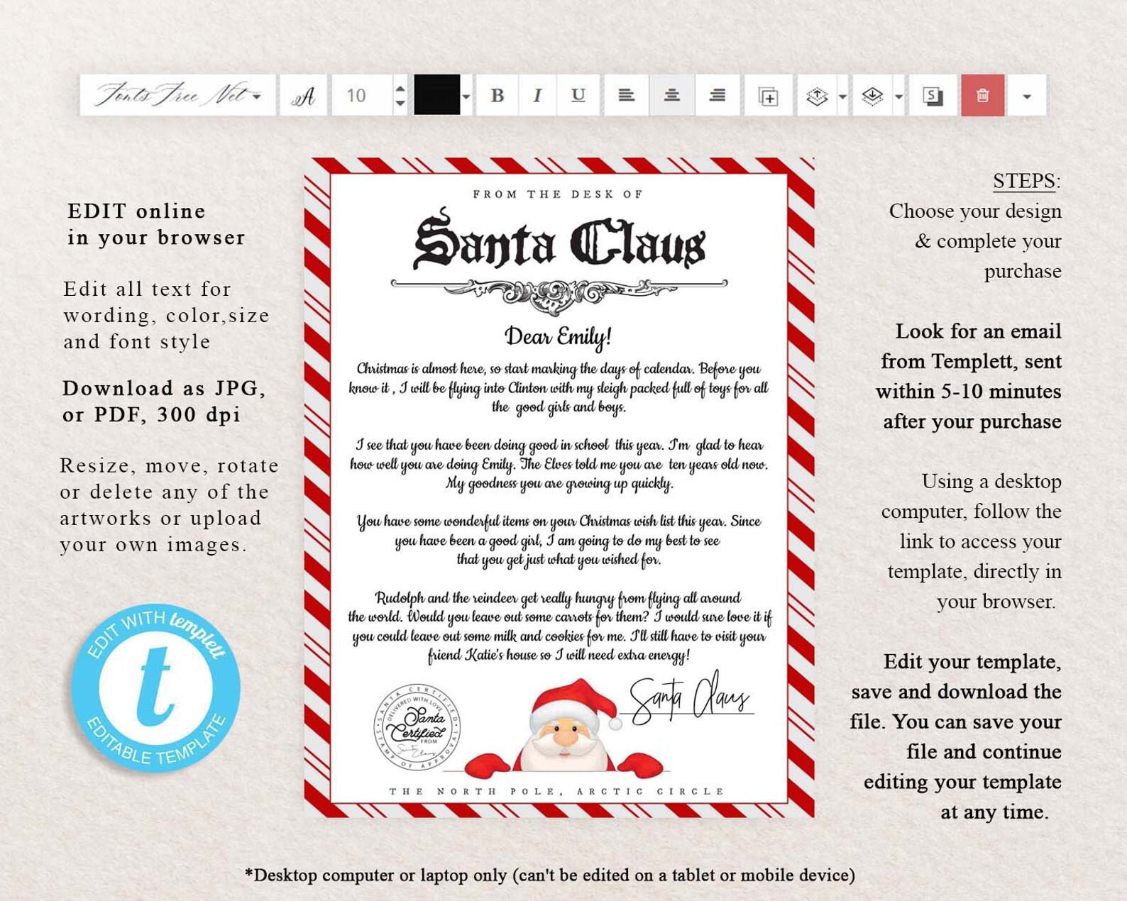 Editable Santa Letter Kit Customized Nice List Certificate - Etsy