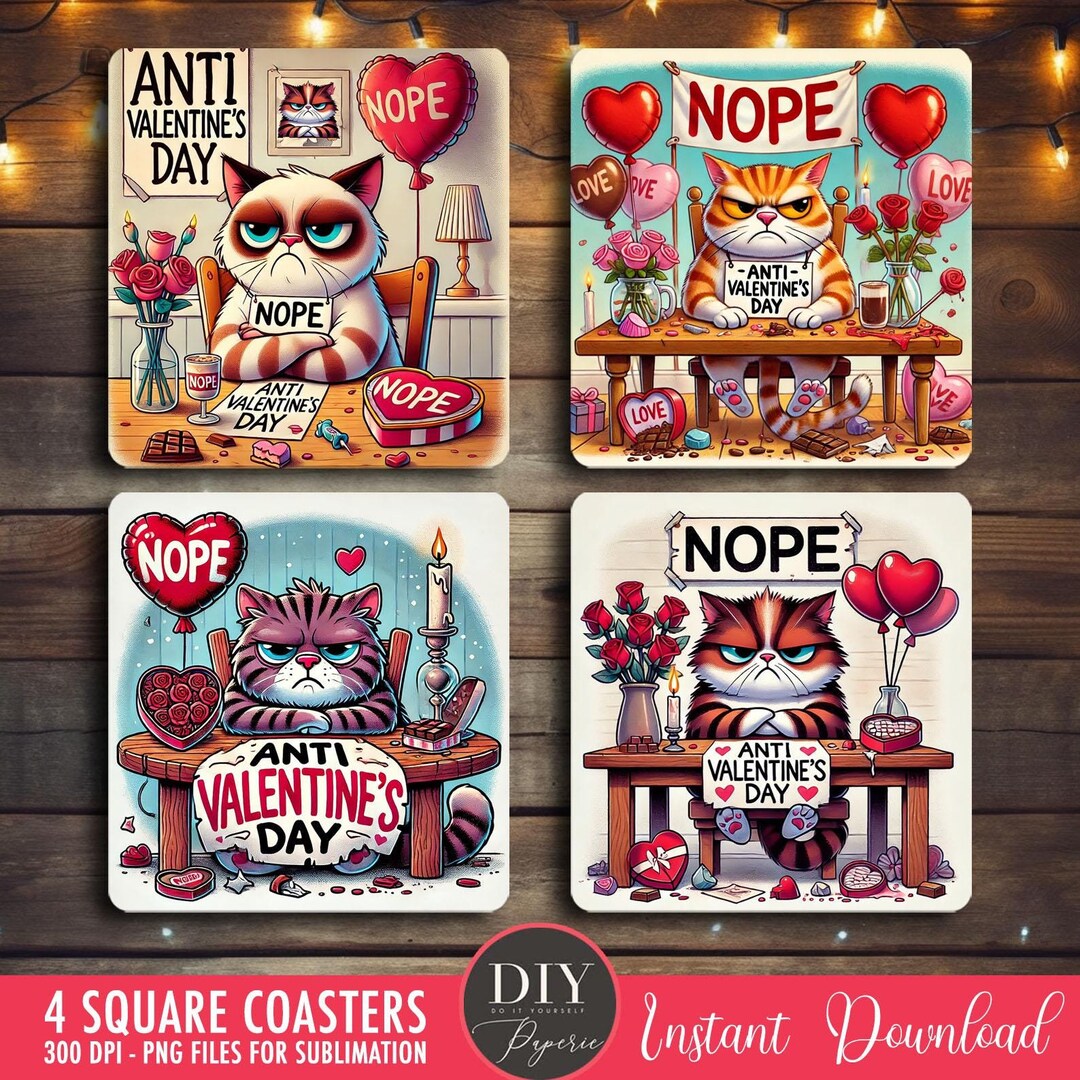 Funny Grumpy Cat Anti-valentine's Day Coaster PNG (digital File) - Etsy