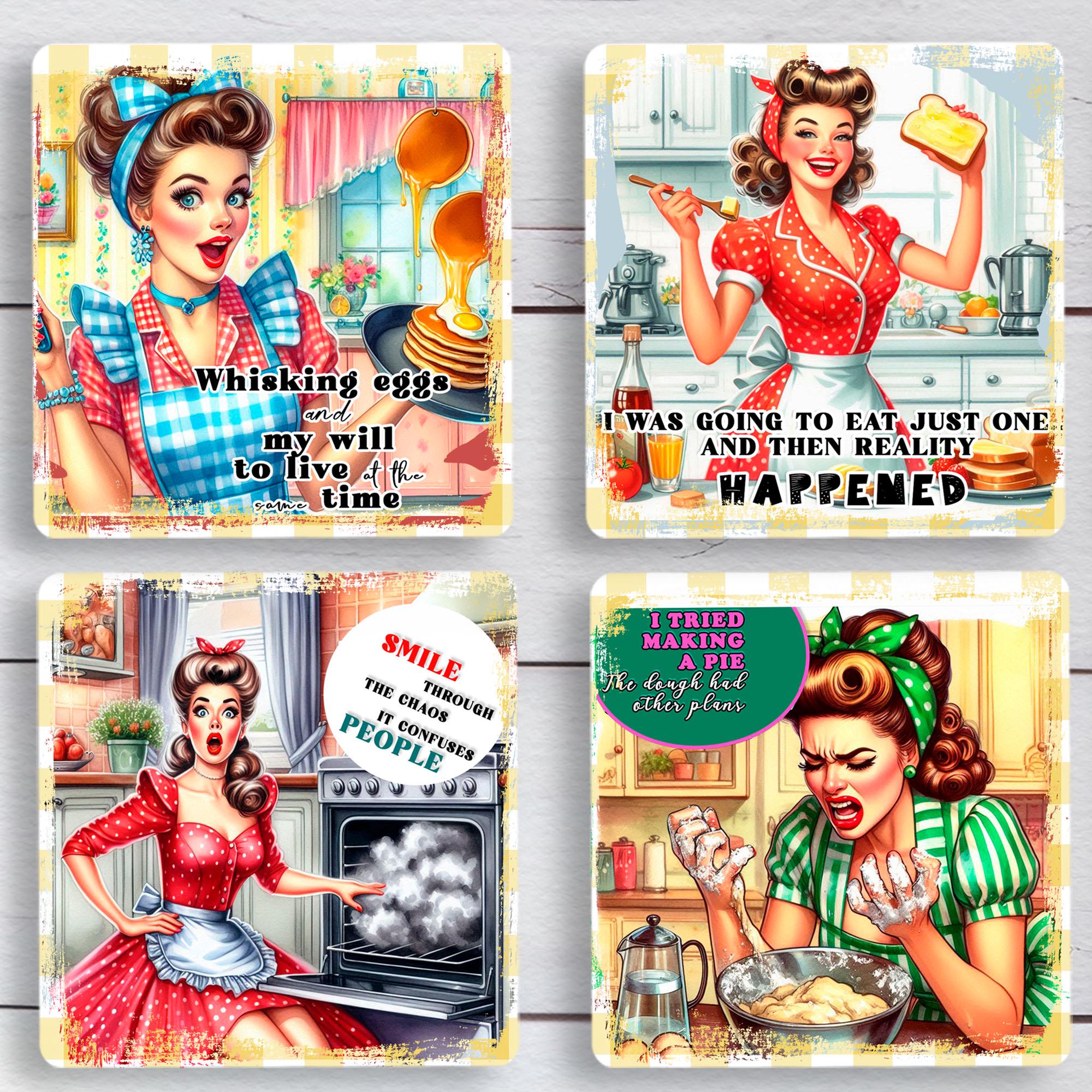 Retro Housewife Coaster PNG Bundle: Sarcastic Humor Sublimation Designs ...