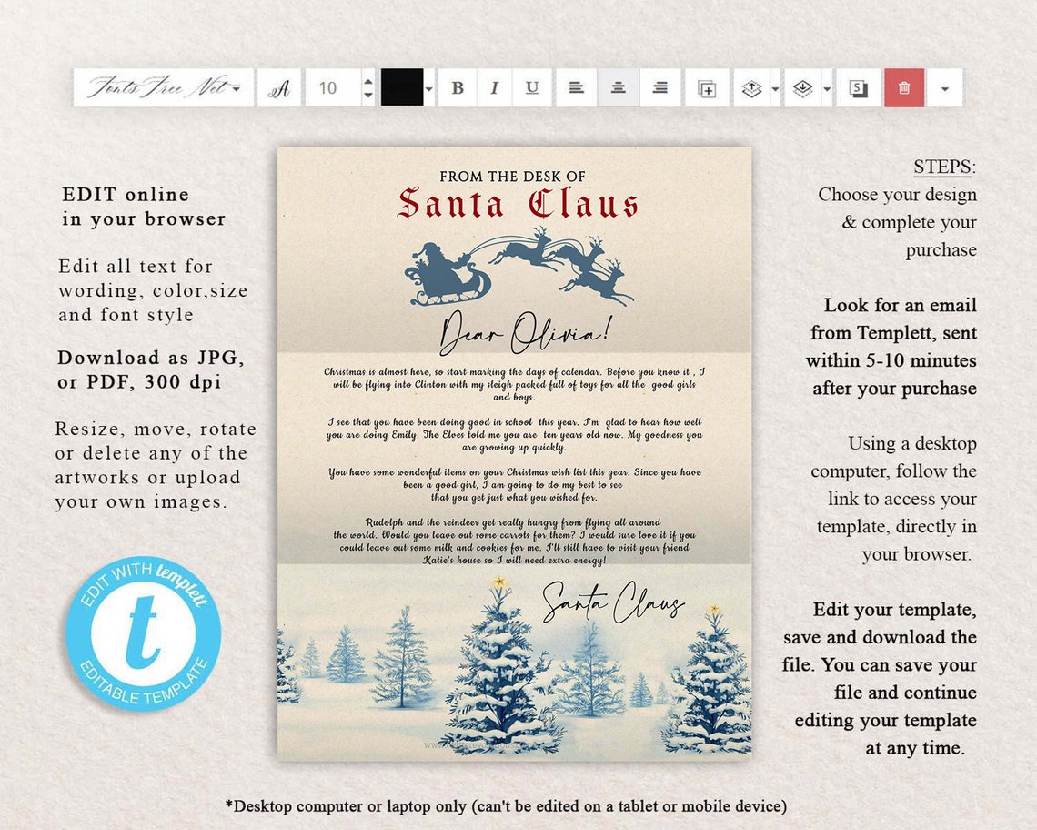 Editable Letter From Santa Claus. From the Desk of Santa | Etsy
