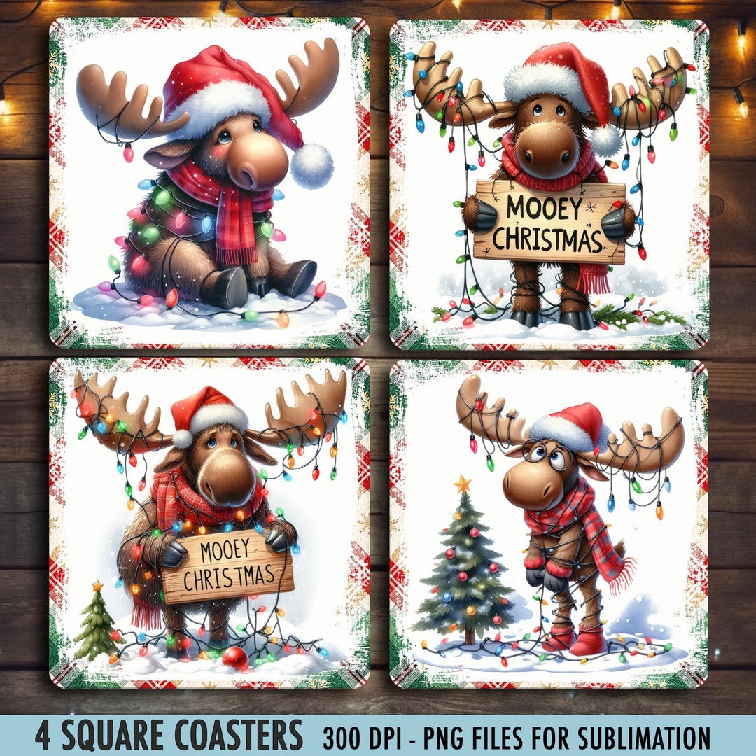 Christmas Square Coaster Sublimation, Rudolf Reindeer Bundle Png, Cute ...