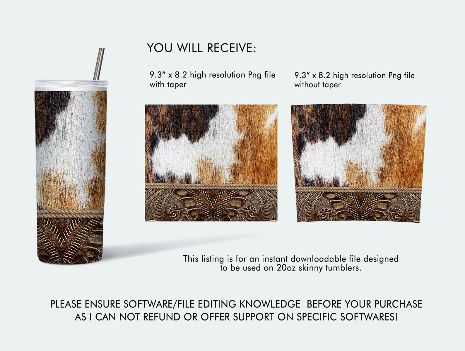 Cowhide Sublimation Designs 20 Oz Skinny Tumbler Straight - Etsy