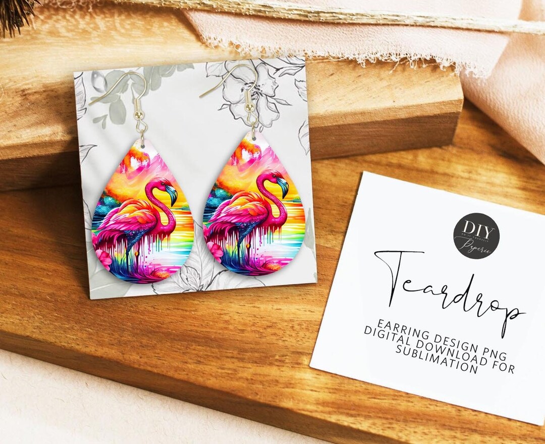 Flamingo Alcohol Ink Earring PNG, Earring Designs Sublimation, Instant ...