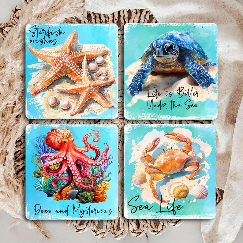 Ocean Life Coaster Designs: Beach Quotes Sublimation (digital Download ...