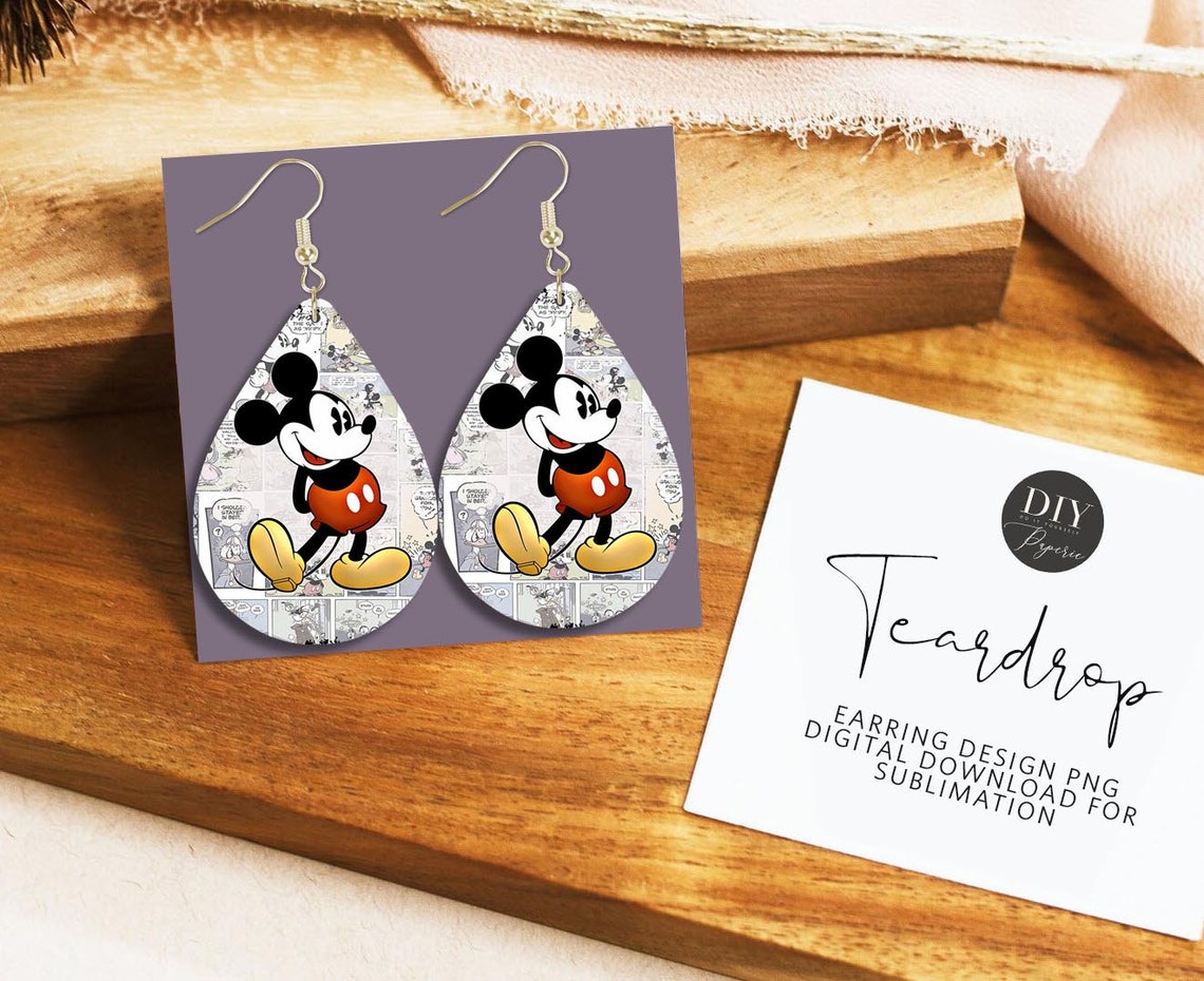 Teardrop Earring PNG, Mickey Mouse Earring Designs Sublimation,instant ...