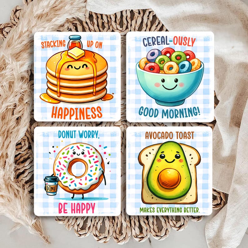 Funny Food Coaster Designs: Breakfast Sublimation PNG Bundle (digital ...