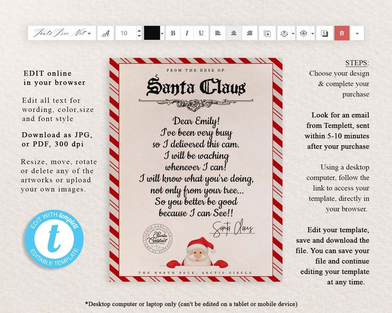 Santa Cam Letter Editable Santa Claus Cam Letter From the - Etsy