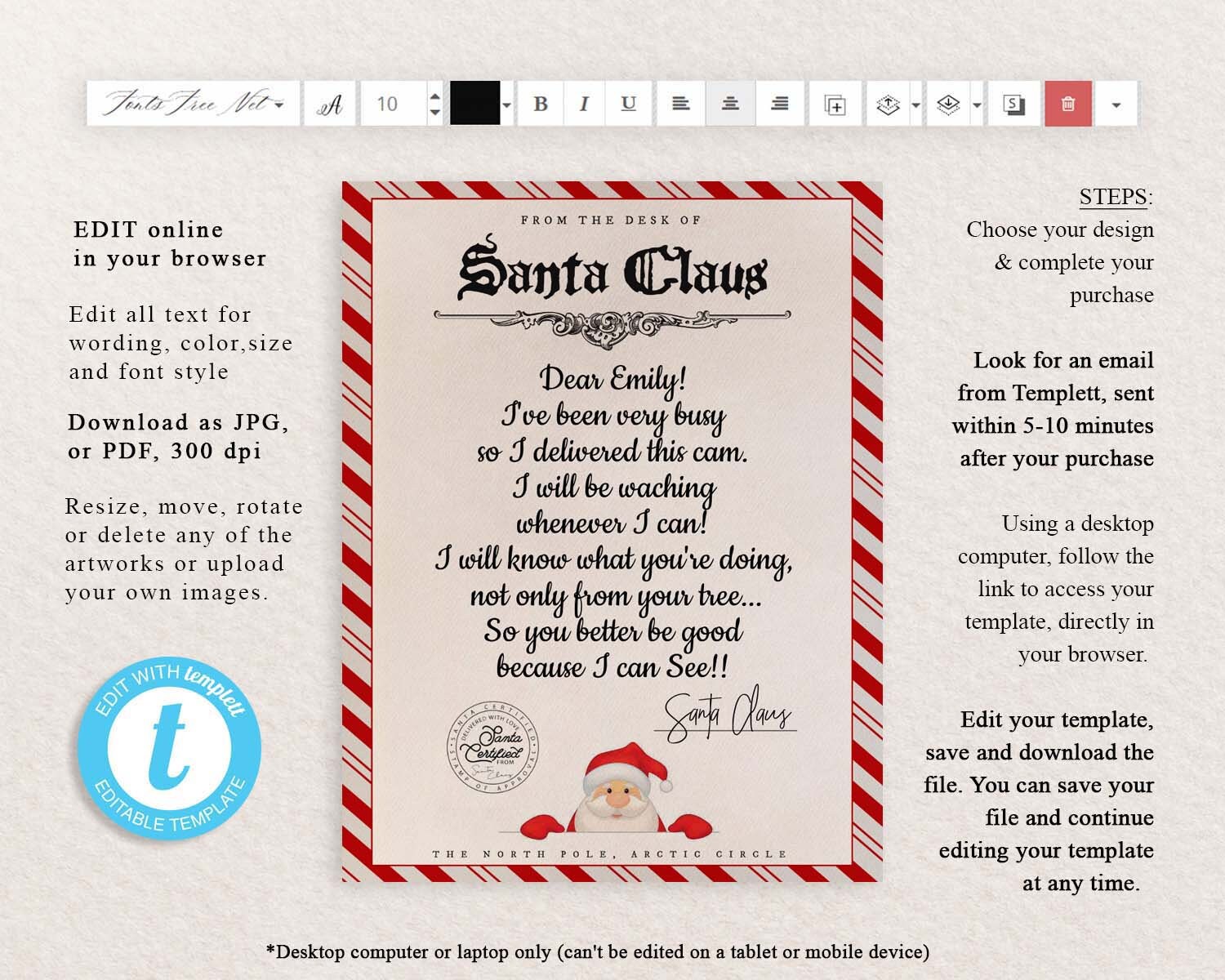 Editable Santa Cam Letter Template: North Pole Express (digital ...