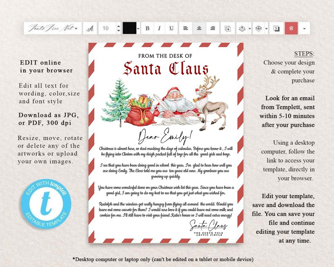 Editable Letter From Santa Claus From the Desk of Santa | Etsy