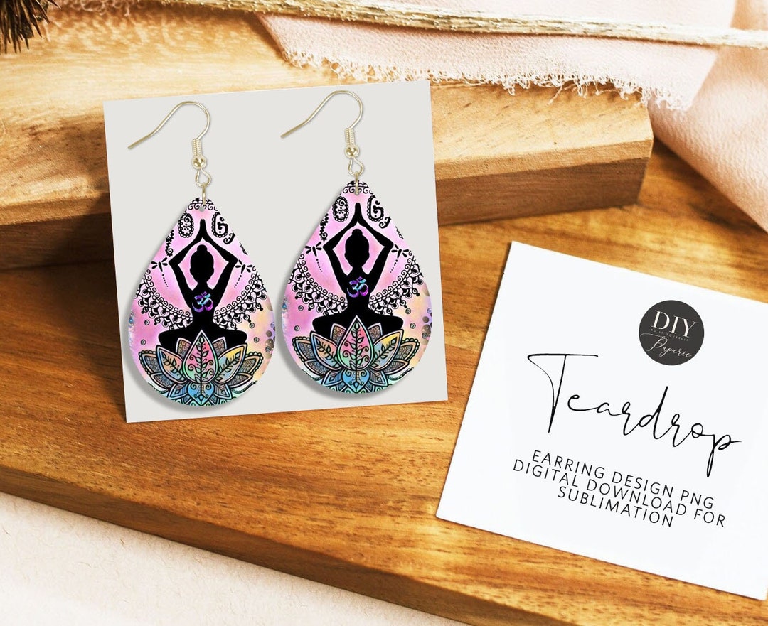 Yoga Sublimation Earring Designs Template, Teardrop Earring PNG ...