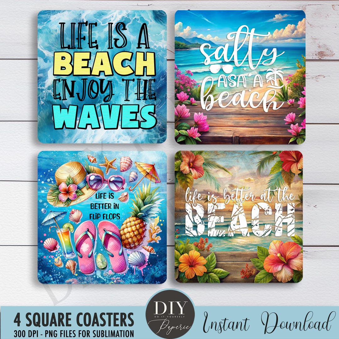 Beach Life Coaster Designs: Summer Sublimation PNG Bundle (digital ...