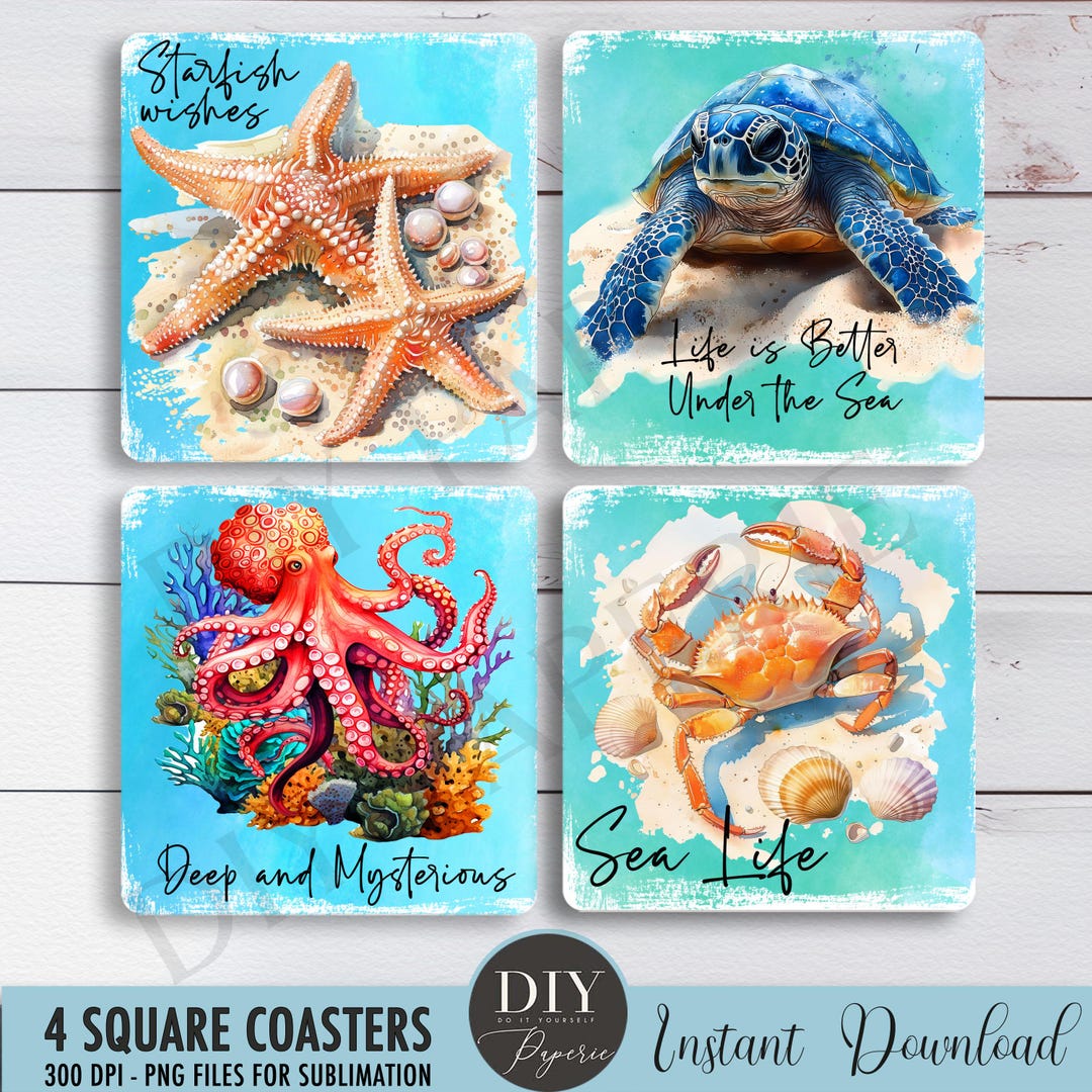Ocean Life Coaster Designs: Beach Quotes Sublimation (digital Download ...