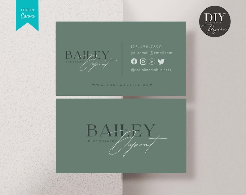 Editable Business Card Sage Green Business Card Template - Etsy