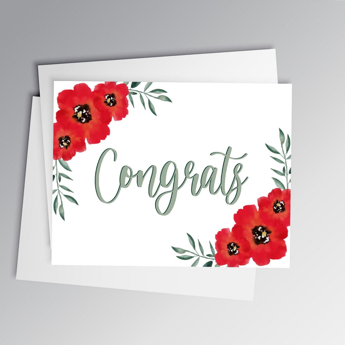 Printable Card Floral Congrats Card Congratulations Card | Etsy