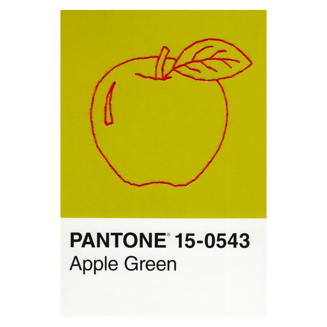 Red Apple on Paint Apple Green Swatch Postcard Embroidered - Etsy