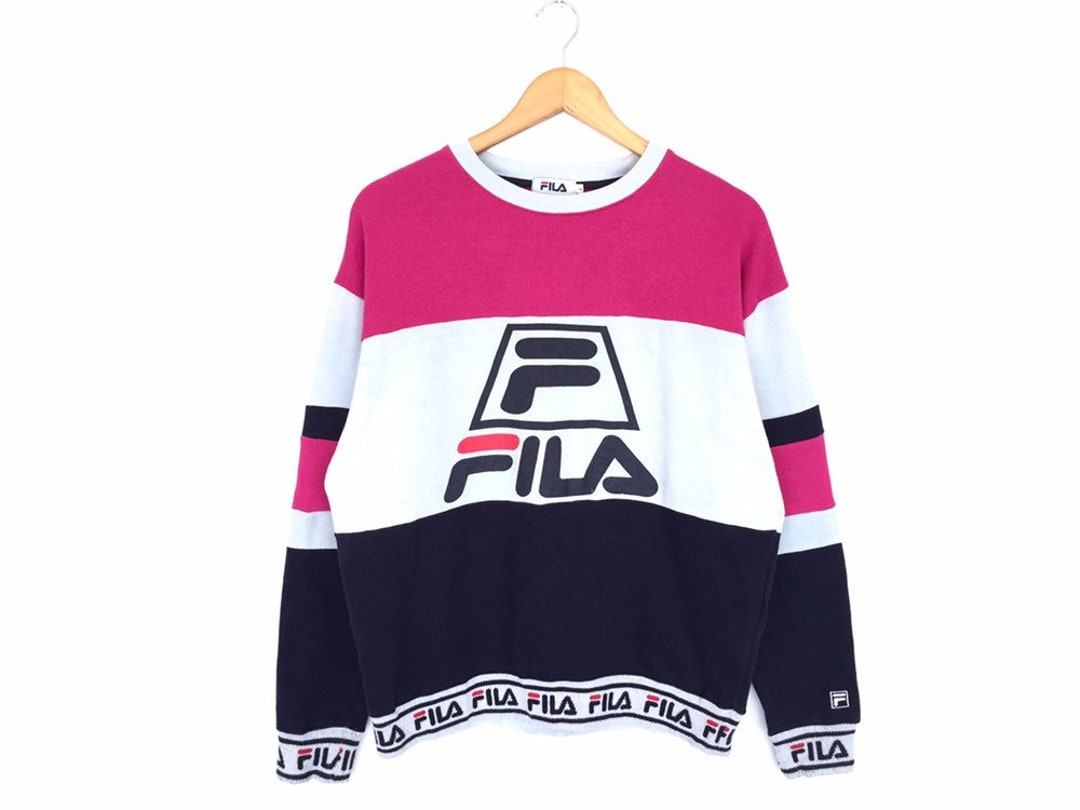 Rare!! Fila Big Logo Spellout Embroidery Pullover Jumper Sweatshirt ...