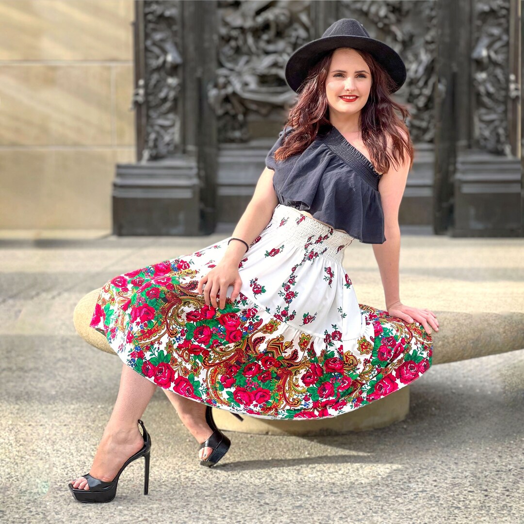 Tatiana White Slavic Midi Skirt - Etsy