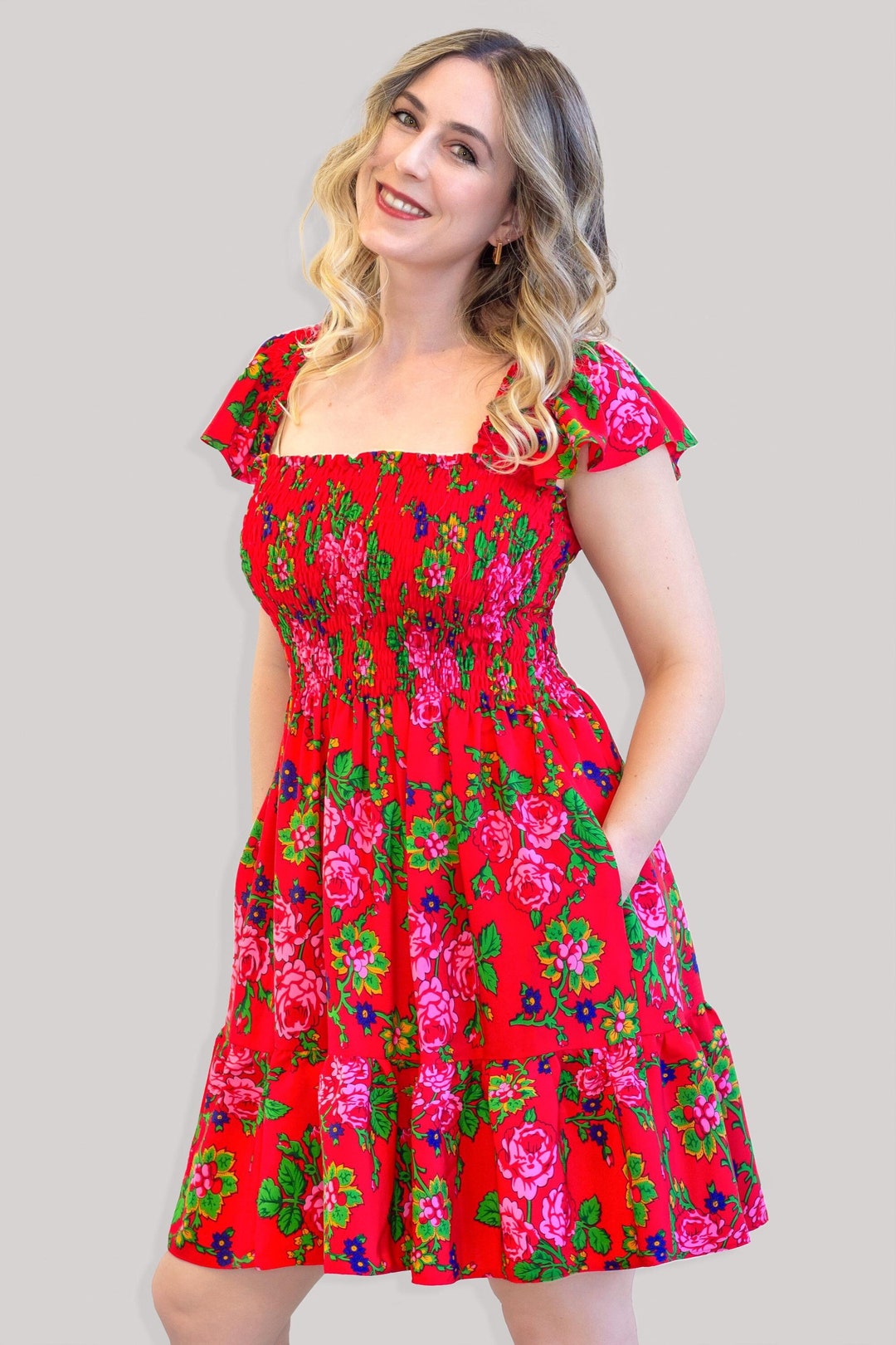 Sandra Red Rose Folk Dress - Etsy