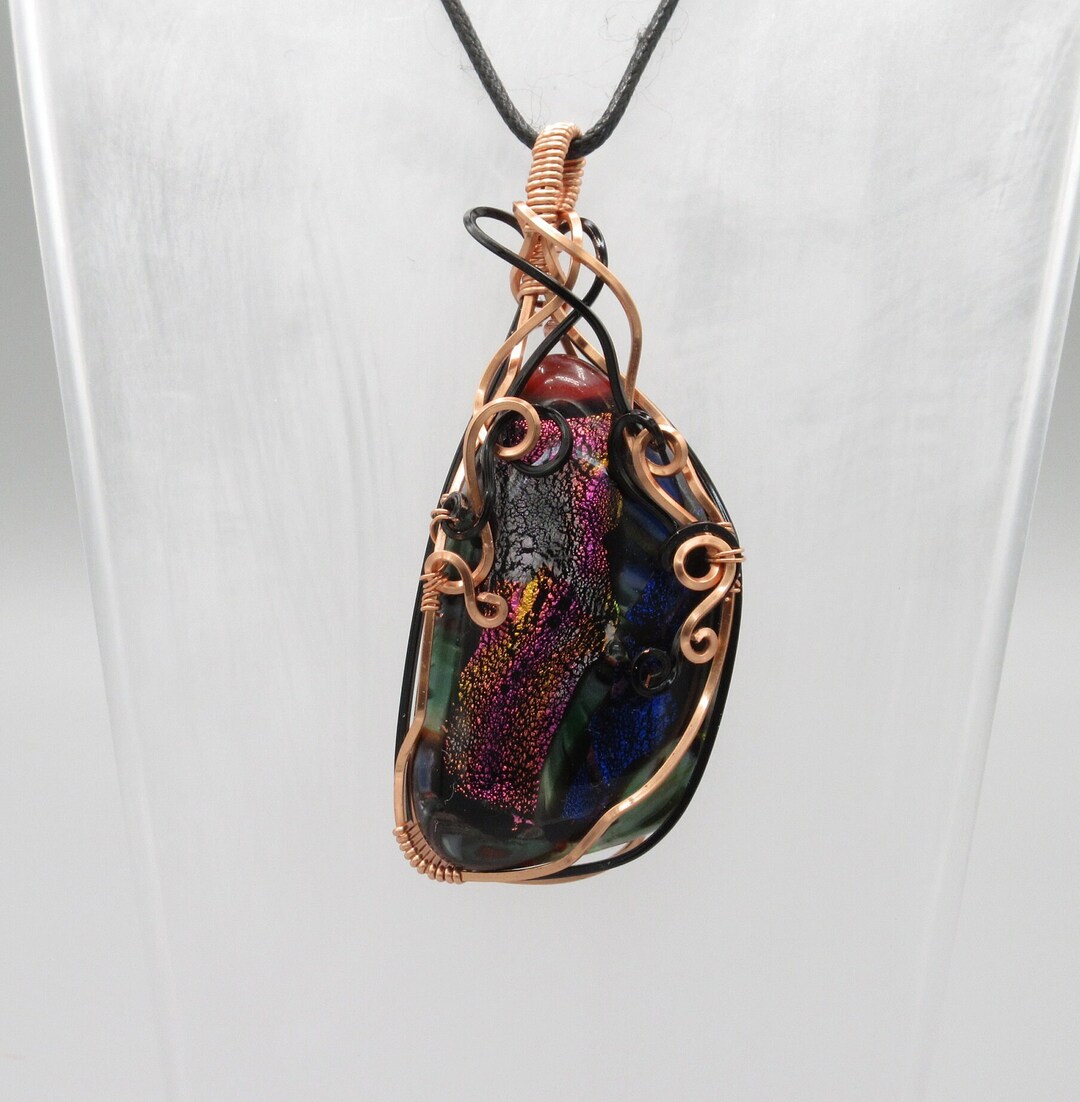 Hand Made Micah Glass Cabochon Swirly Copper and Black Pendant - Etsy