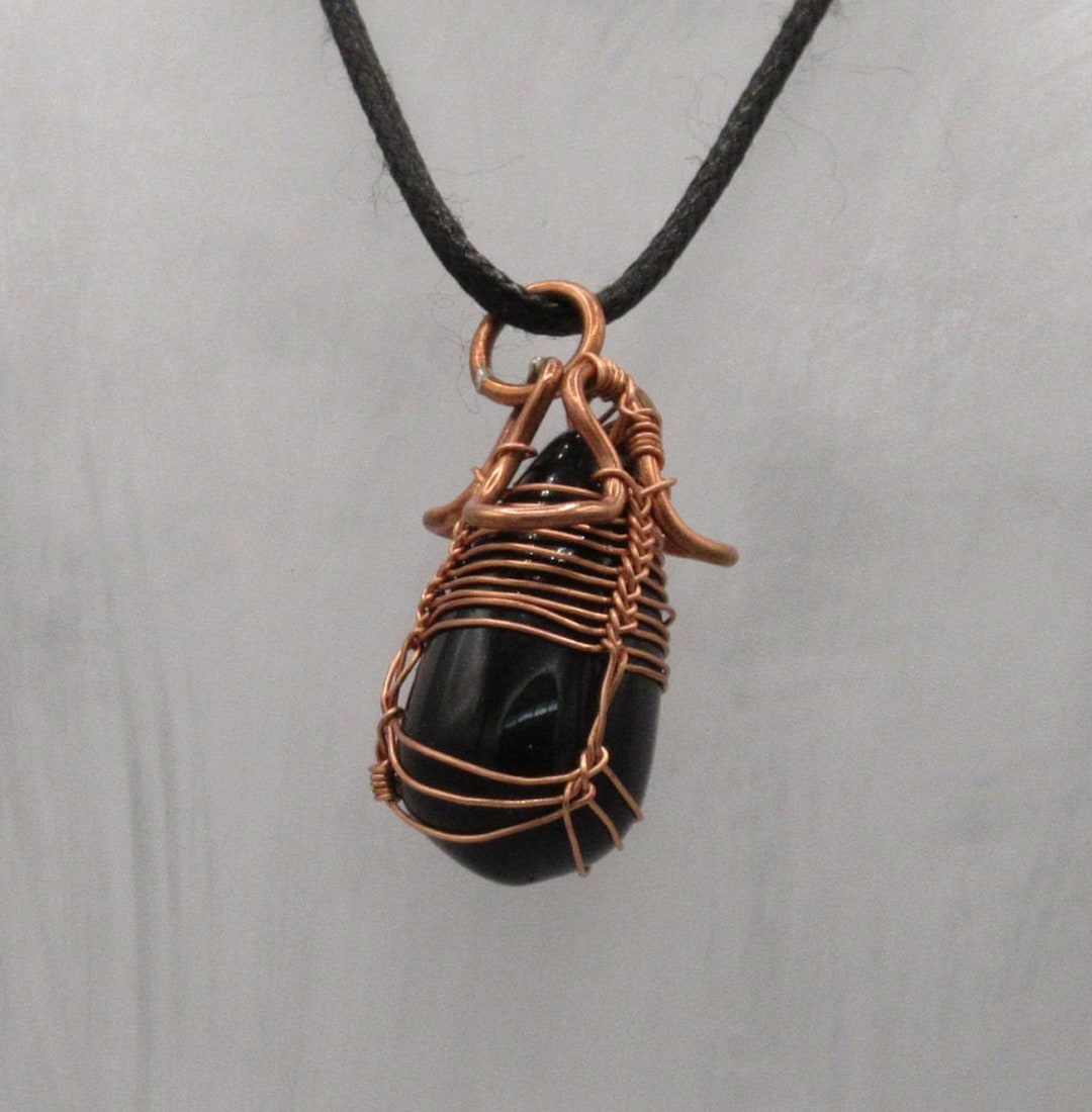 Fully Soldered Copper and Obsidian Eggplant Pendant - Etsy