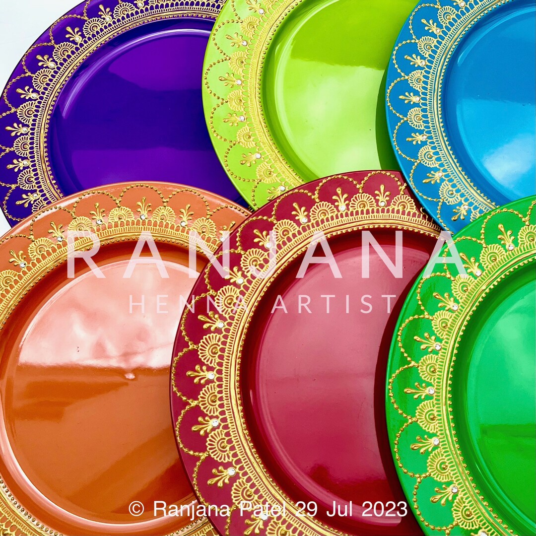 Mehndi Thaal Henna Decorated Charger Plates Home Decor Dinner Place ...