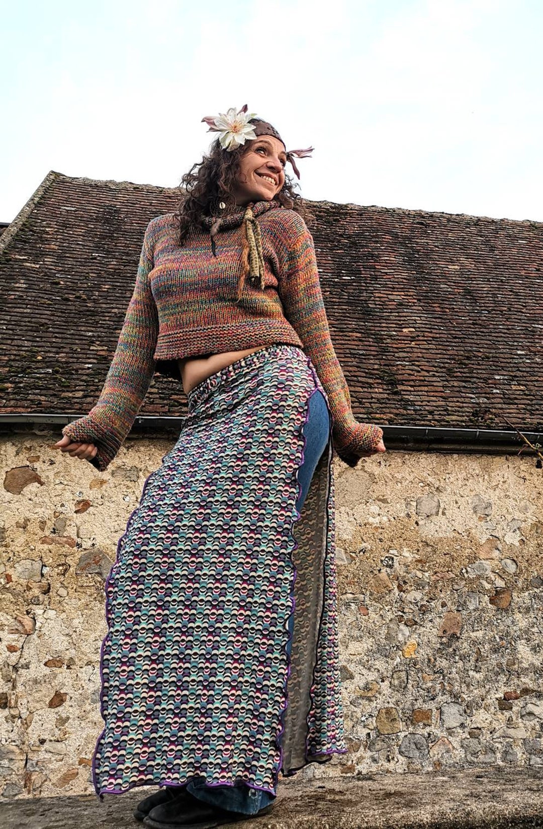 Falda larga partida, falda de color bohemio, sobrefaldas, falda ...