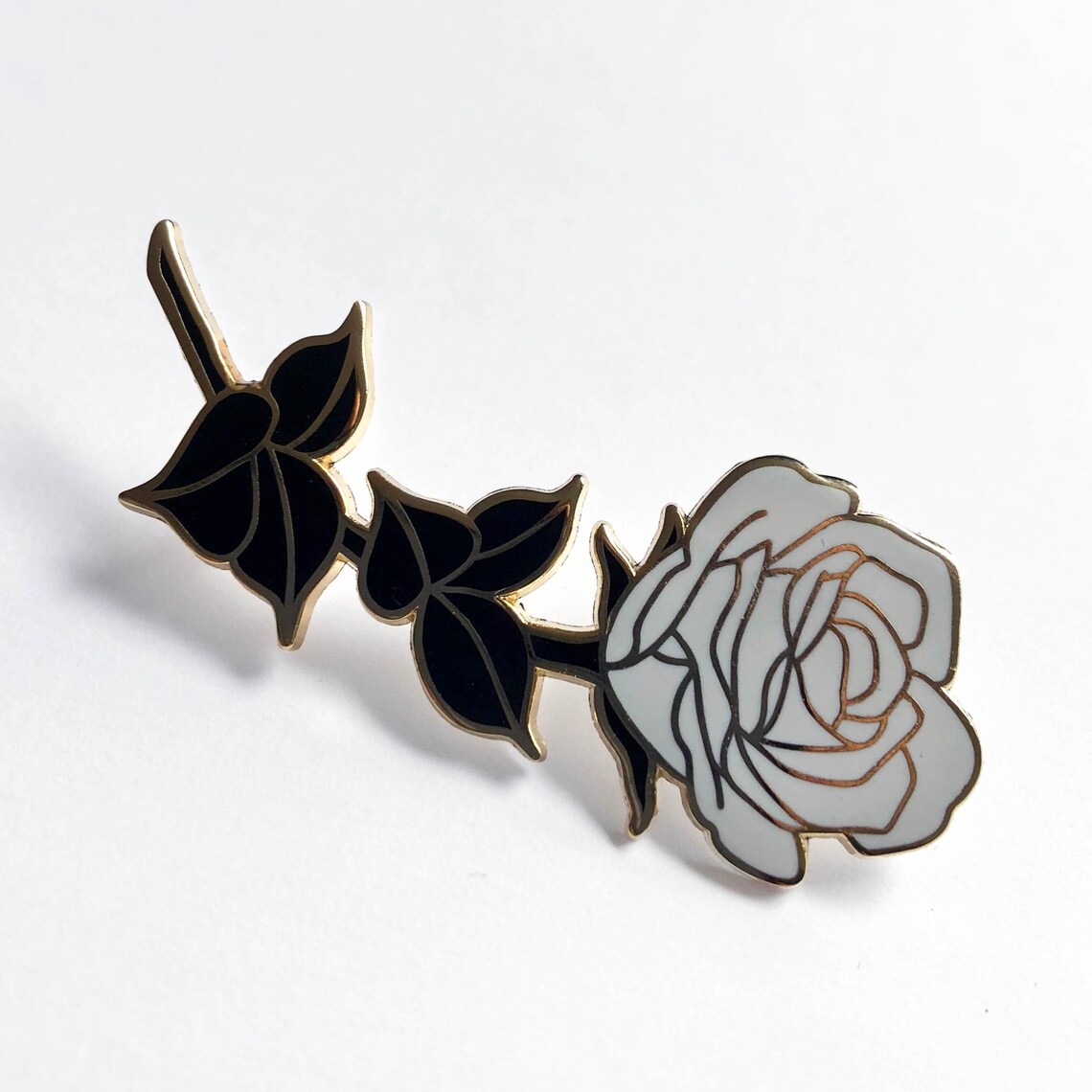 Hard Enamel Pin of a White and Black Rose Flower Gold and | Etsy