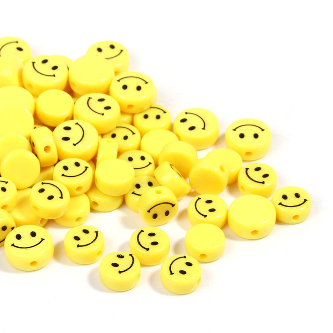 100 Pieces X 12mm Happy Face Emoji Beads Smiley Face Jewelry Making ...