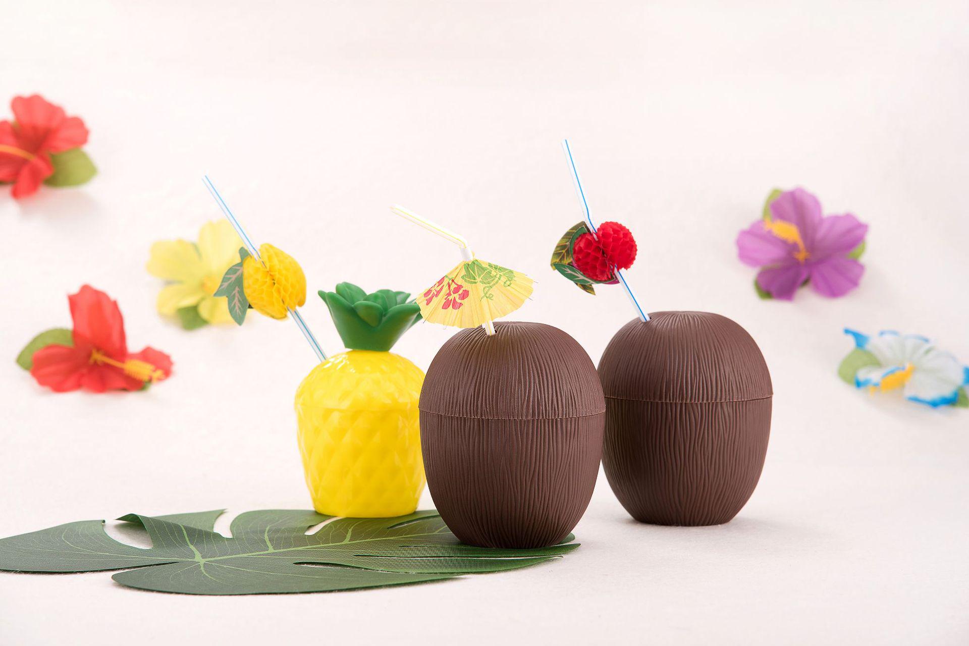 6 Pieces X Tropical Coconut Cups 500ml/12.5cm With Flower Straws for ...